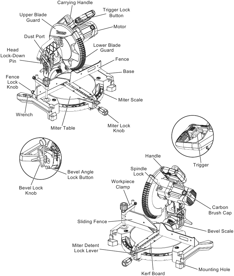 Bauer 20744E-B, 57608 - 12 in. Single-Bevel Compound Miter Saw Manual | ManualsLib