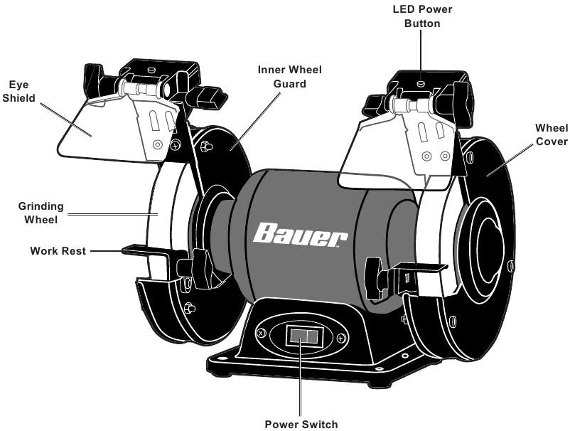 Bauer 201521E-B, 57286 - 6 in. Bench Grinder with LED Lights Manual ...