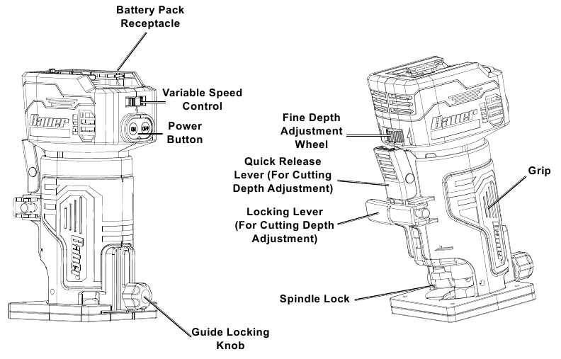 Bauer 21121CR-B, 58803 - Cordless Variable Speed Compact Router Manual ...