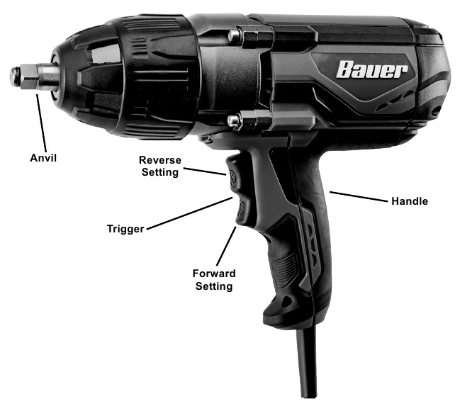 Bauer 1882E-B, 64120 - 1/2 in. Impact Wrench with Rocker Switch Manual ...
