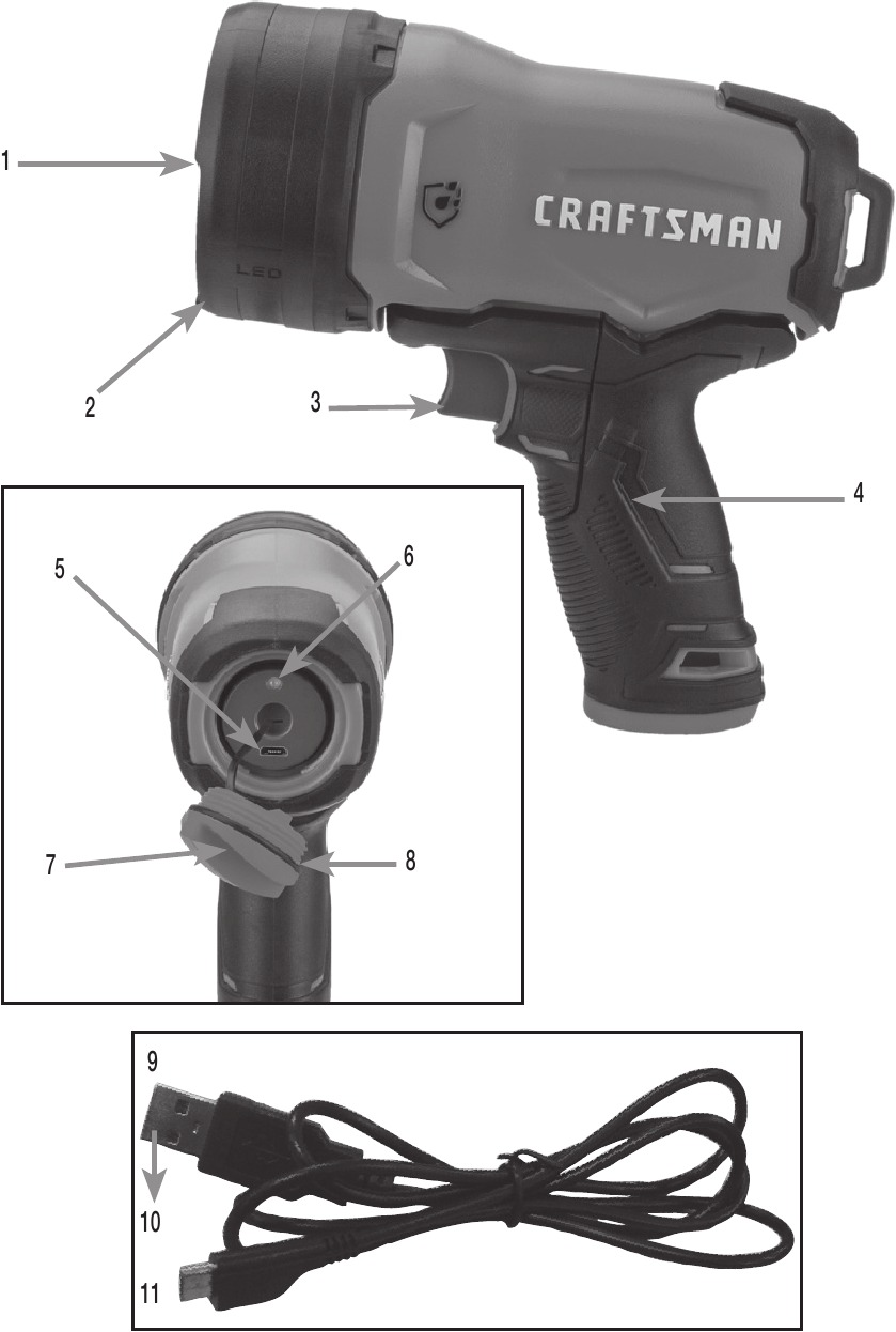 Craftsman CMXLSBWP5 - 450-Lumen LED Rechargeable Spotlight Manual ...
