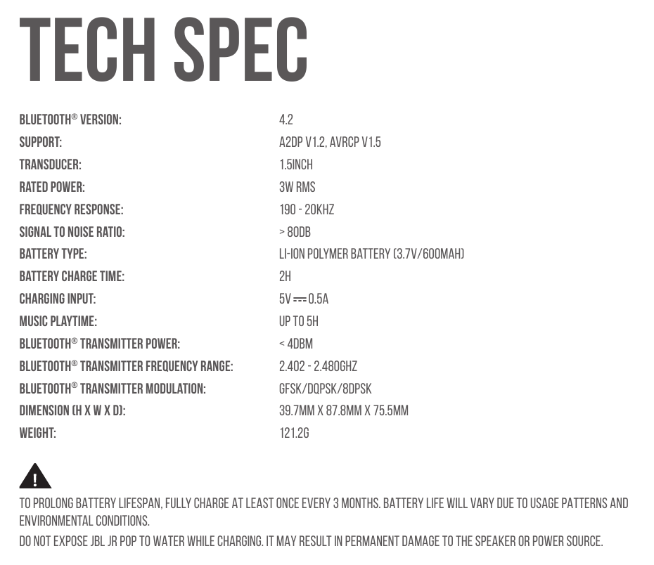 JBL Harman JR POP - Portable Speaker for Kids Quick Start Guide ...