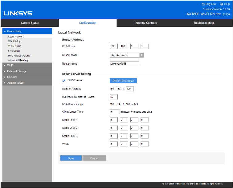 Linksys E7350 - AX1800 DUAL-BAND WiFi 6 ROUTER MANUAL | ManualsLib