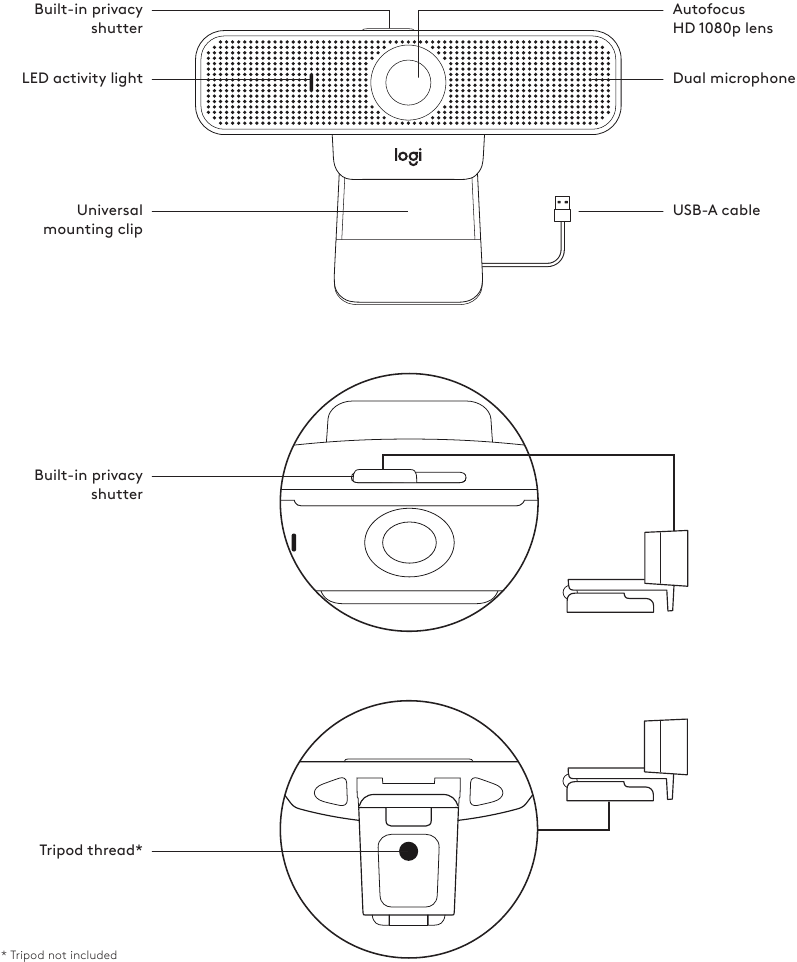 Logitech C925e - HD 1080p Business Webcam with Built-In Stereo ...