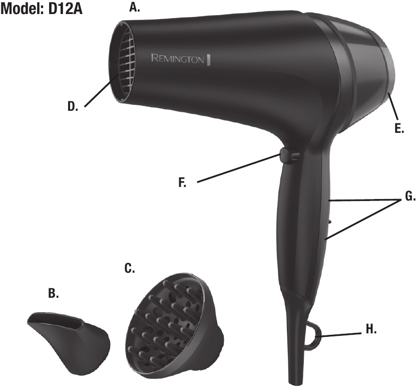 Remington D12A - Hair Dryer Use And Care Guide | ManualsLib