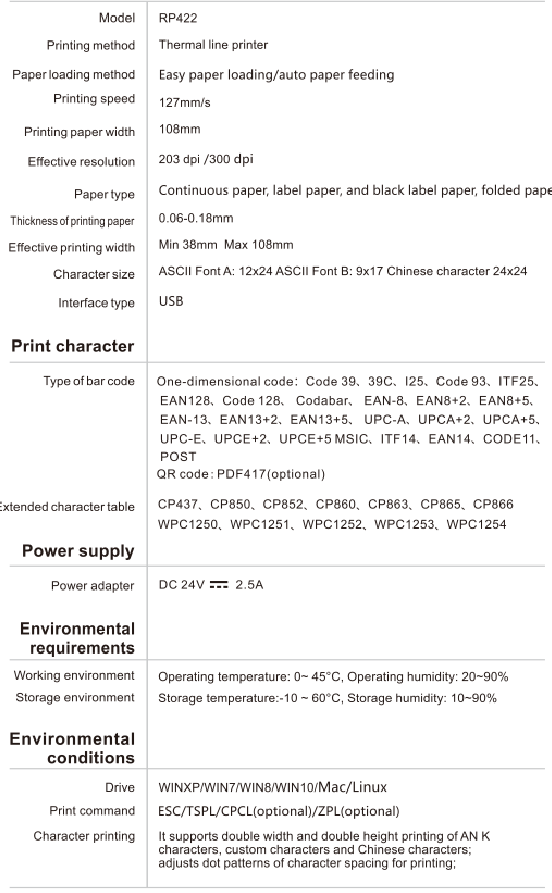 Rongta Technology RP422 - Label Printer Manual | ManualsLib
