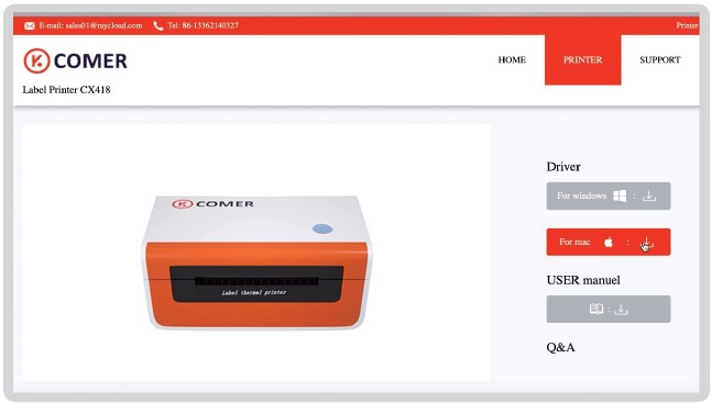 COMER CX418 - Logistics Thermal Label Printer Manual | ManualsLib
