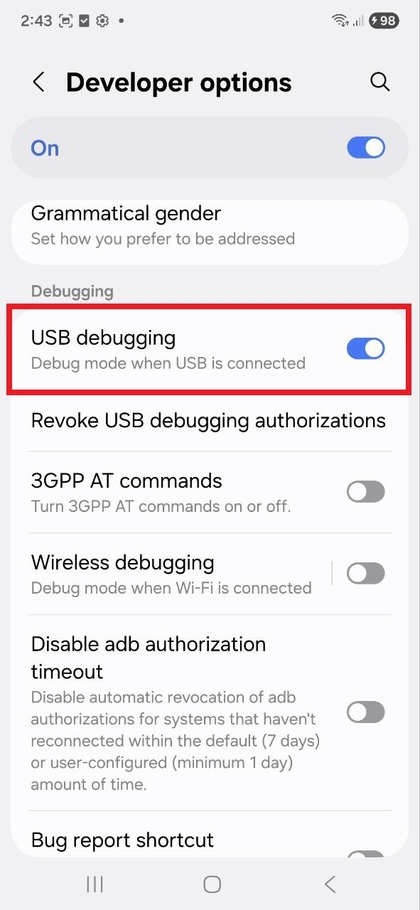 How to Enable or Disable Developer Options on Samsung Galaxy S25 FE | ManualsLib