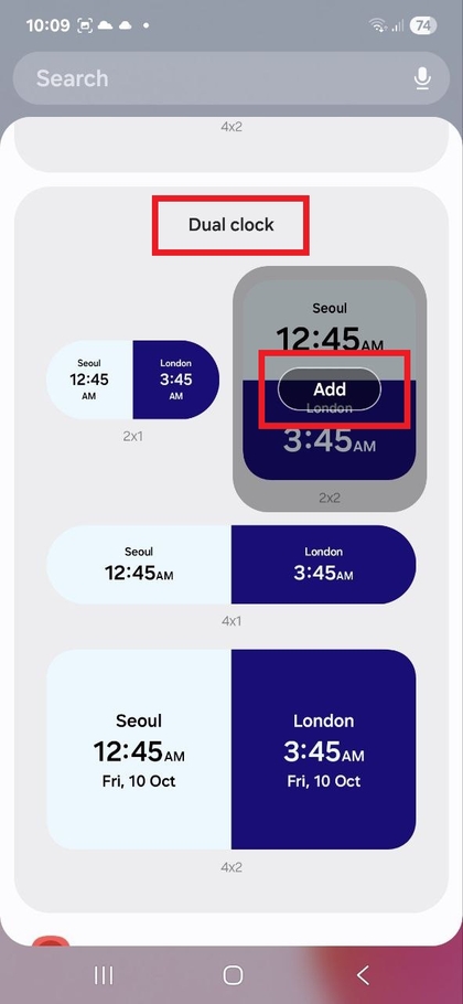 Samsung Galaxy A56: Adding a Dual Clock Widget | ManualsLib