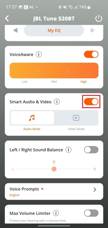How to Enable or Disable Smart Audio & Video on JBL Tune 520BT | ManualsLib