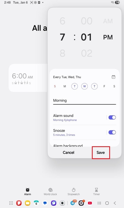 How to Set Alarm on Samsung Galaxy Tab A11 | ManualsLib