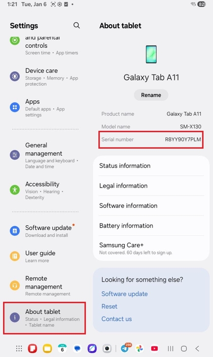 How to Find the Serial Number on Samsung Galaxy Tab A11 | ManualsLib