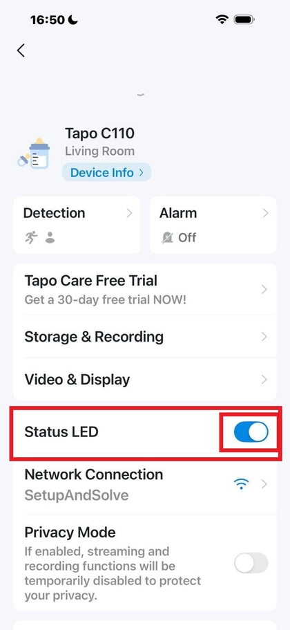How to Turn Off the Status LED on TP-LINK Tapo C110 | ManualsLib
