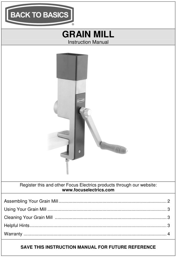 Back To Basics Grain Mill Instruction Manual | ManualsLib