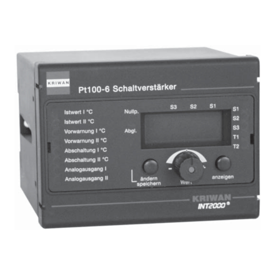 How to Wire KRIWAN INT2000 Pt100-6 Amplifier | ManualsLib