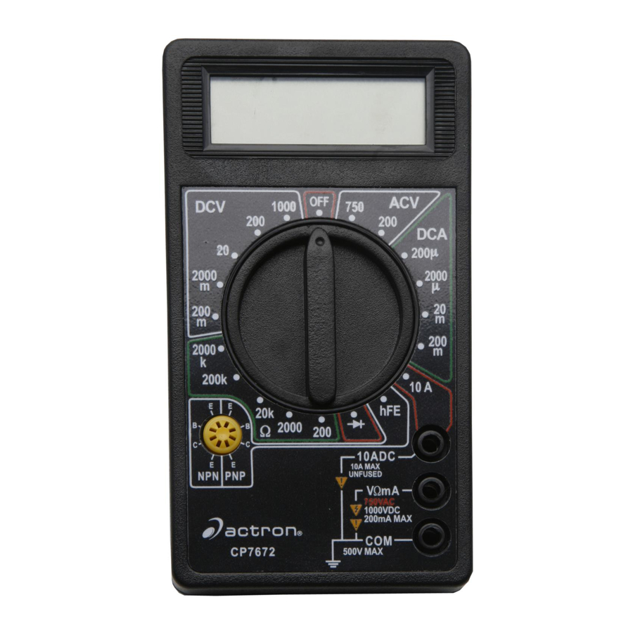 ACTRON DIGITAL MULTITESTER CP7672 INSTRUCTION MANUAL Pdf Download ...