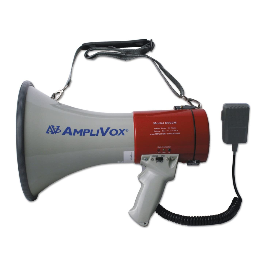 AMPLIVOX MEGAPHONES S601 SPECIFICATION SHEET Pdf Download | ManualsLib
