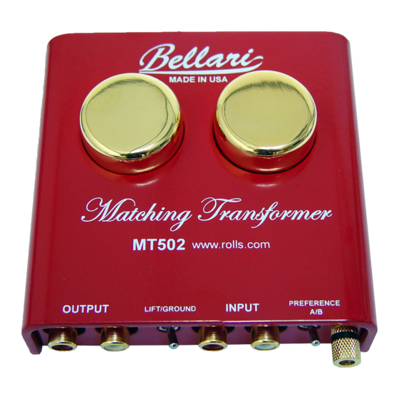 BELLARI MT502 AMPLIFIER QUICK START MANUAL | ManualsLib