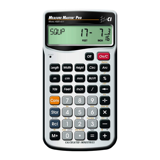 CALCULATED INDUSTRIES MEASURE MASTER PRO 4020 CALCULATOR REFERENCE ...