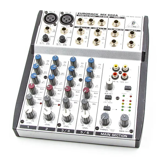 BEHRINGER EURORACK MX602A MIXER USER MANUAL | ManualsLib
