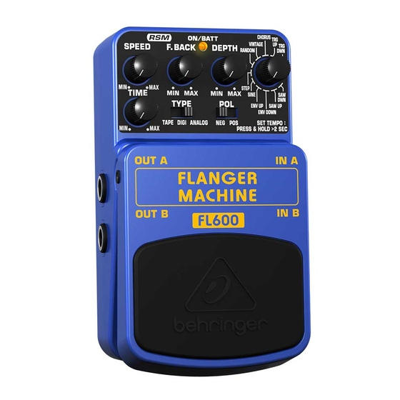 BEHRINGER FLANGER MACHINE FL600 MUSIC PEDAL USER MANUAL | ManualsLib