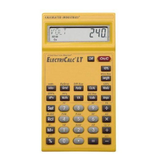 CALCULATED INDUSTRIES ELECTRICALC LT CALCULATOR USER MANUAL | ManualsLib