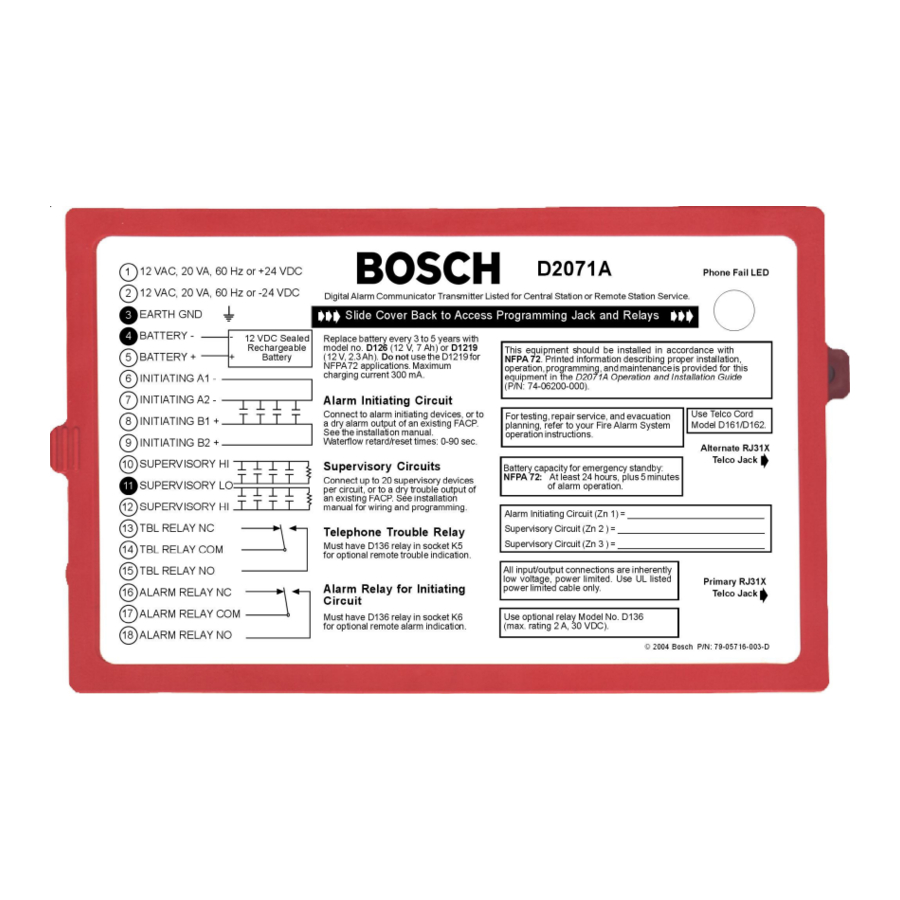 BOSCH D2071A OPERATIONS & INSTALLATION MANUAL Pdf Download | ManualsLib