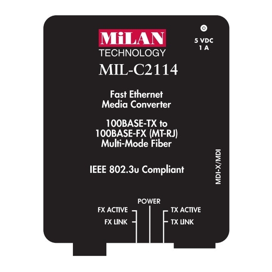 MILAN MIL-C2114 SERIES MEDIA CONVERTER INSTALLATION MANUAL | ManualsLib