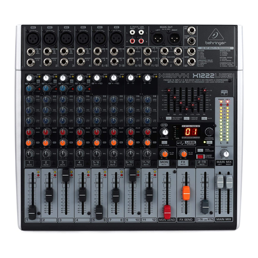 Behringer XENYX X1222USB - 24-Bit Multi-FX Processor Manual | ManualsLib