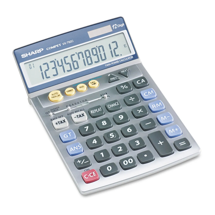 Sharp COMPET VX-792C- Electronic Calculator Manual | ManualsLib