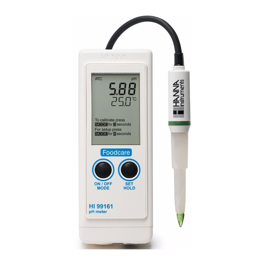 Hanna Instruments HI 99161 - Waterproof PH Meter Manual | ManualsLib