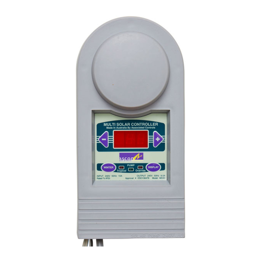 Ascon Pool MS3D - Solar Controller Manual | ManualsLib