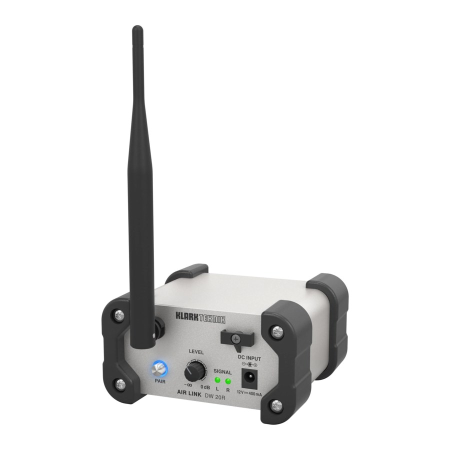 Klark Teknik AIR LINK DW 20R, 20T - Stereo Receiver/Transmitter Quick ... Klark Teknik AIR LINK DW 20R, 20T - Stereo Receiver/Transmitter Quick ...