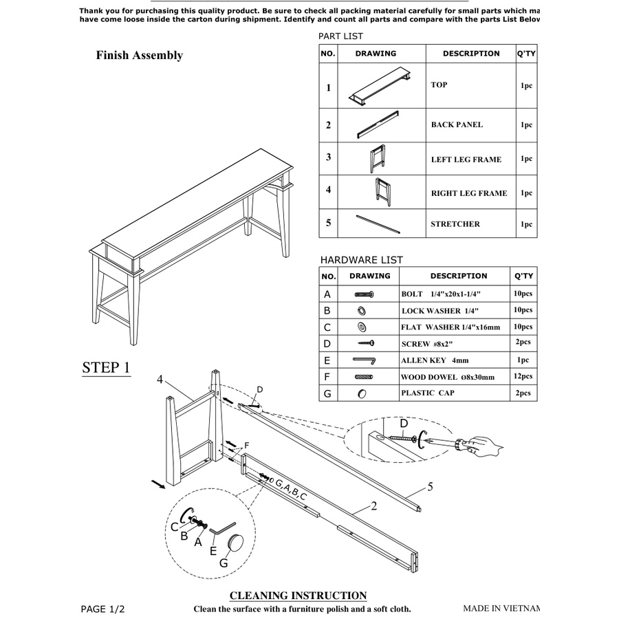 Assembly Instruction: Console Bar Table (792-OT7436) | ManualsLib