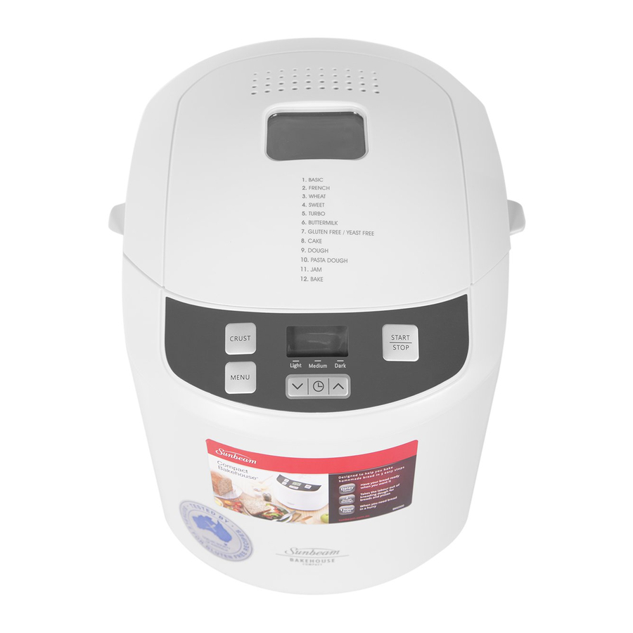 SUNBEAM BAKEHOUSE COMPACT BM2500 INSTRUCTION/RECIPE BOOKLET Pdf ...