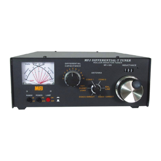 MFJ DIFFERENTIAL-T TUNER -986 INSTRUCTION MANUAL Pdf Download | ManualsLib