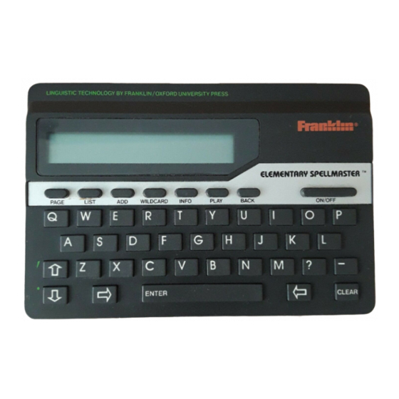 FRANKLIN SPELLMASTER QES-90 PDA INSTRUCTION MANUAL | ManualsLib