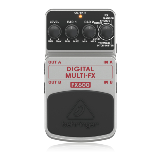 BEHRINGER DIGITAL MULTI-FX FX600 MUSIC PEDAL USER MANUAL | ManualsLib